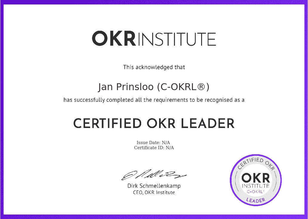 OKR Institute - Certificate - Jan Prinsloo - OKR LEADERSHIP ...